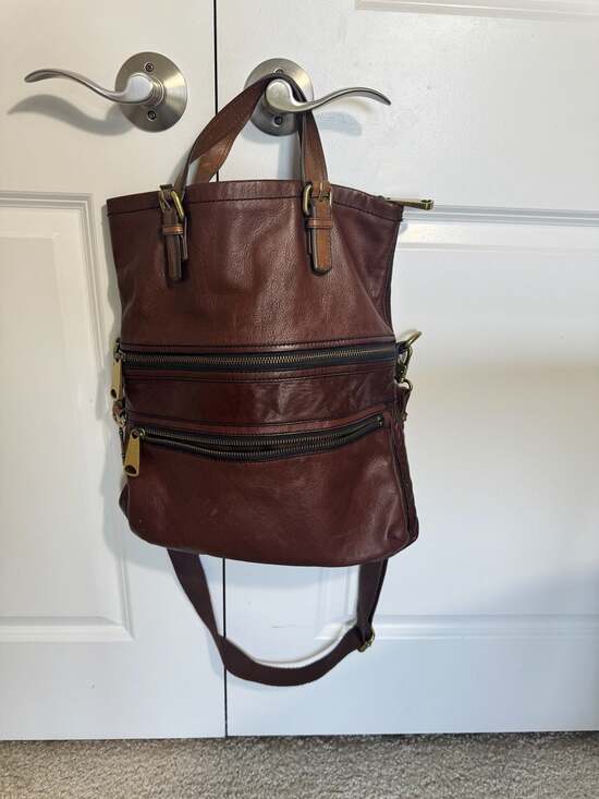 Fossil | Bags | Fossil Brown Genuine Leather Convertible Backpack ...